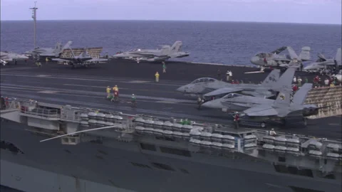 Early 2000s, F18 Hornet parked on carrie... | Stock Video | Pond5