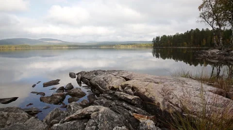 Early Fall at Lake low angle motorized d... | Stock Video | Pond5