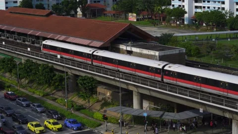 Early morning mrt train arriving Yishun... | Stock Video | Pond5