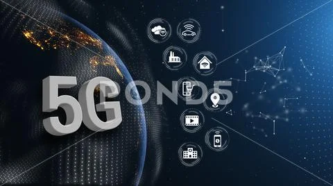 Earth 5G Network iot Internet of Things Future Benefits Half Orb Night ...