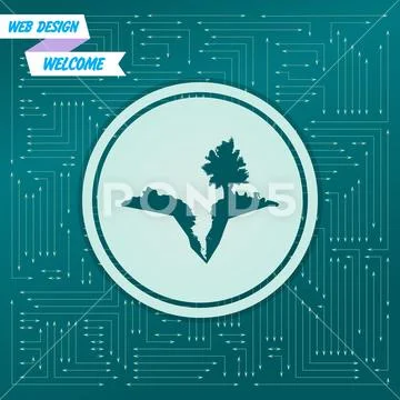 Earth crack, split in icon on a green background, with arrows in ...