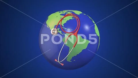 Earth globe and stethoscope on blue background: Royalty Free #237434686