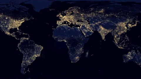 Earth map at night showing city lights. ... | Stock Video | Pond5