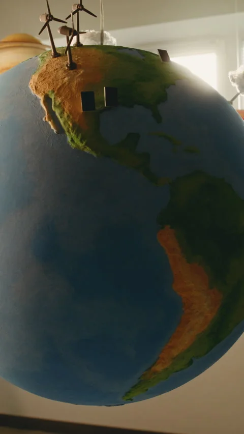 Earth Model with Miniature 3D Models of ... | Stock Video | Pond5