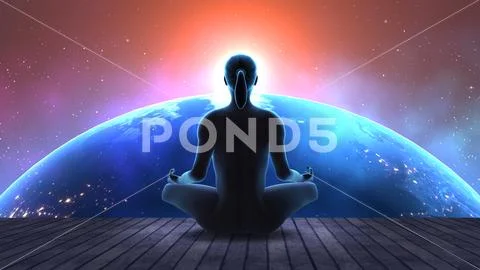 Earth with stars in the lotus pose of cosmic yoga meditation: Graphic ...