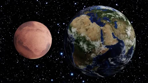 Earth vs Mars. Size Comparison. Space An... | Stock Video | Pond5