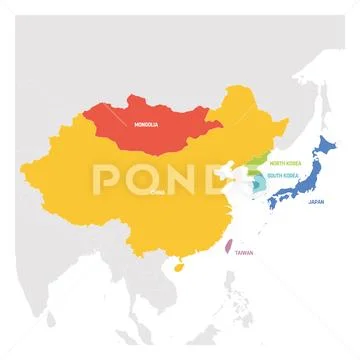 East Asia Region. Colorful map of countries in eastern Asia. Vector ...
