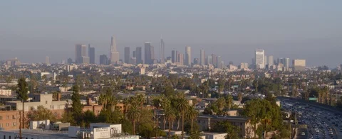 East Hollywood with the LA skyline in th... | Stock Video | Pond5