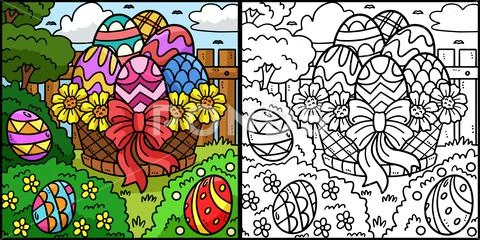 Easter Egg Basket Coloring Page Illustration: Royalty Free #221995334