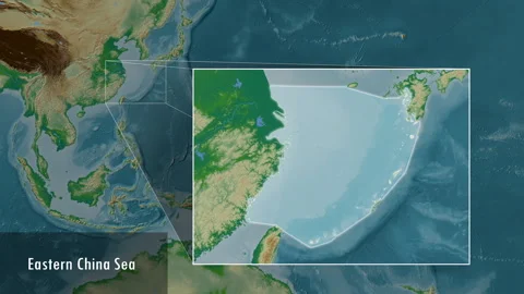 Eastern China Sea. Physical map. Patters... | Stock Video | Pond5