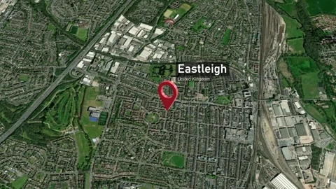 Eastleigh City Map Zoom (UK) from Space ... | Stock Video | Pond5