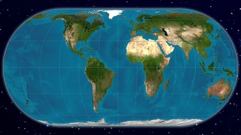 Eckert IV world map projection - blue ma... | Stock Video | Pond5