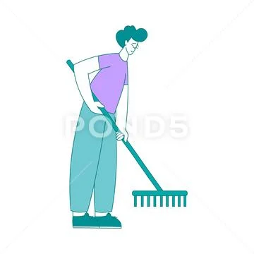 Eco-friendly Life with Man with Rake Save Planet Vector Illustration ...