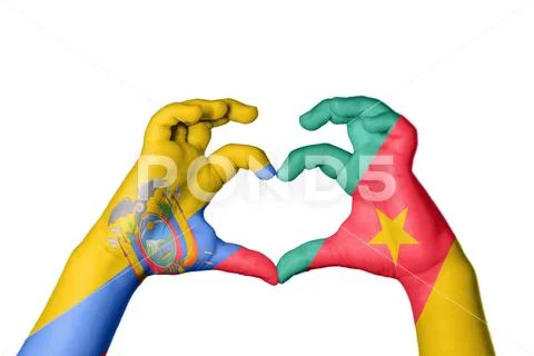 Ecuador Cameroon Heart, Hand gesture making heart: Graphic #250697933