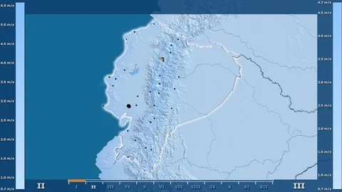 Ecuador - wind speed, borders and cities | Stock Video | Pond5