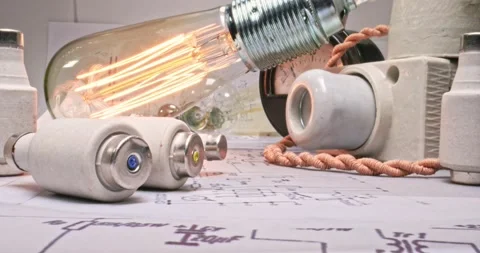 Edison bulb and diagrams. Light bulb and... | Stock Video | Pond5