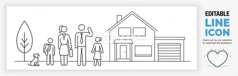 Editable line illustration of a stick figure family ~ Clip Art #132264327