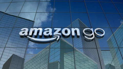 Editorial, Amazon Go logo on glass build... | Stock Video | Pond5