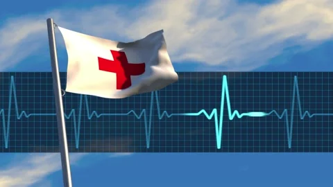 EKG display with Red Cross flag | Stock Video | Pond5