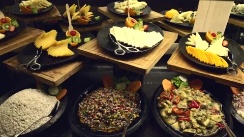 Elaborate Buffet Setup with Cheese, Frui... | Stock Video | Pond5