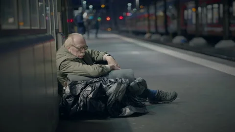 Elderly Homeless Man Suffering from Pove... | Stock Video | Pond5