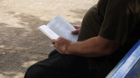 Elderly mature fat man reading book on p... | Stock Video | Pond5