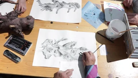 elderly people who draw and paint togeth... | Stock Video | Pond5