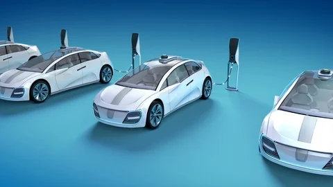 Electric autonomous cars charging in cha... | Stock Video | Pond5