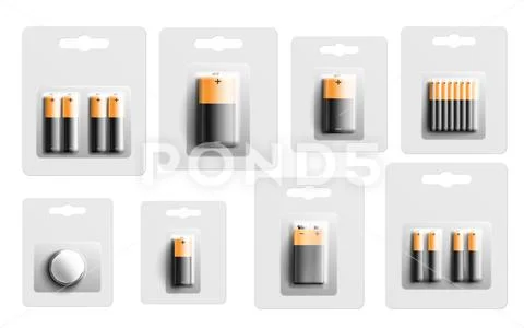 Electric battery packaging mockup set - realistic cell energy batteries ...