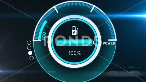 Electric car battery in active charging visionary dashboard: Graphic ...
