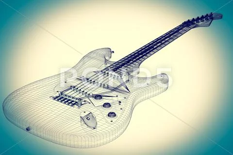 Electric guitar 3D model body structure, wire model: Royalty Free #63987686