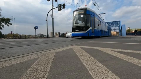 The electric light rail on the main stre... | Stock Video | Pond5