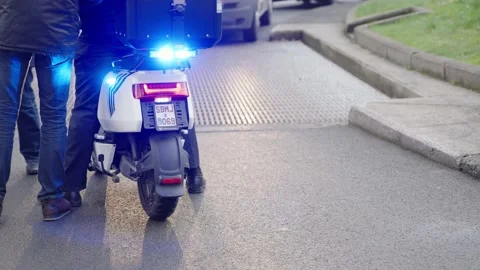 Electric police scooter with flashing bl... | Stock Video | Pond5