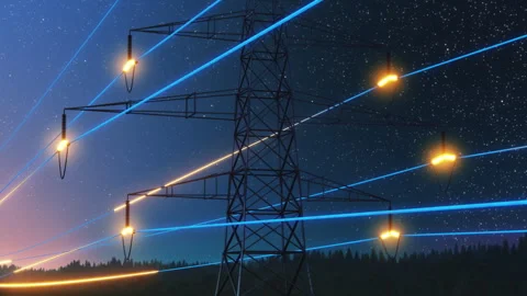 Electric Power Lines VFX Moving Night | Stock Video | Pond5