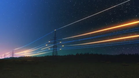 Electric Power Lines VFX Static Night | Stock Video | Pond5