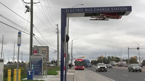 Electric powered transit bus charging st... | Stock Video | Pond5