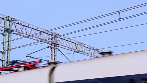 Electric Train Pantograph Sliding Along ... | Stock Video | Pond5