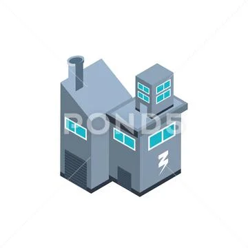 Electric transformer building, high voltage power station on white ...