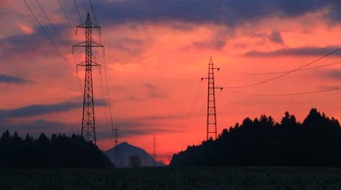 Transmission Line Sunset Stock Video Footage | Royalty Free ...