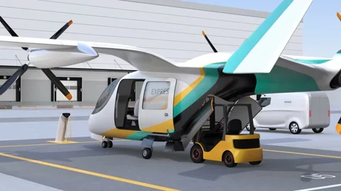 Electric VTOL cargo delivery aircraft pr... | Stock Video | Pond5