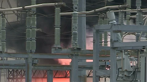 Electrical grid explosion and fire at tr... | Stock Video | Pond5