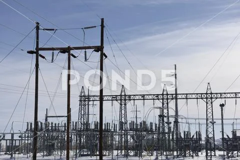 Photograph: Electrical grid infrastructure, high voltage substation ...