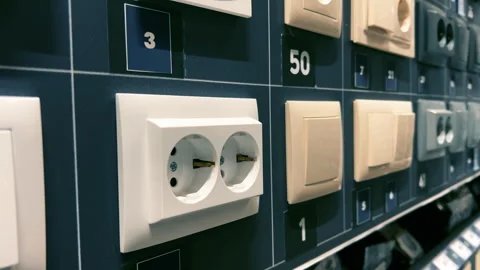 Electrical sockets and switches on the c... | Stock Video | Pond5