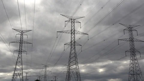 Electricity grid transmission towers and... | Stock Video | Pond5