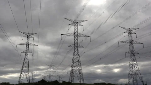 Electricity grid transmission towers and... | Stock Video | Pond5