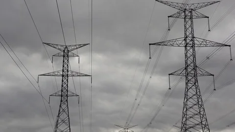 Electricity grid transmission towers and... | Stock Video | Pond5