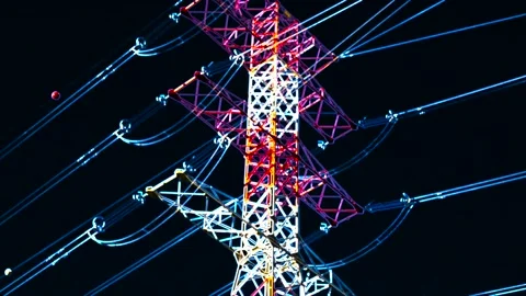 Electricity High Voltage Pylon, Neon Lig... | Stock Video | Pond5