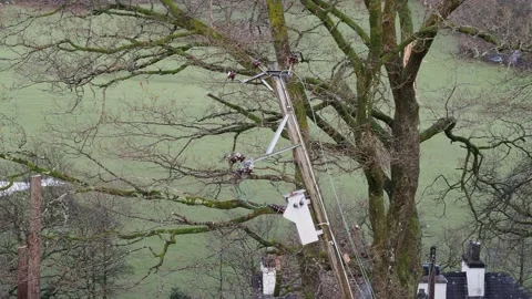 An electricity pylon impacted by Storm A... | Stock Video | Pond5