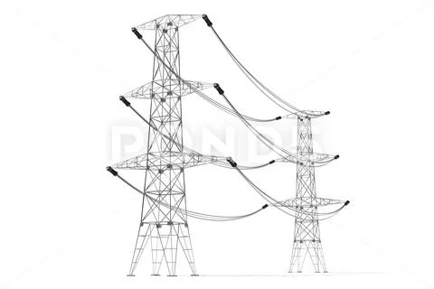 Electricity pylons, white background - 3D illustration ~ Clip Art ...