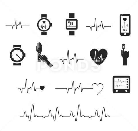 Electrocardiogram, ecg or ekg - medical vector icons. Fitness and Gym ...